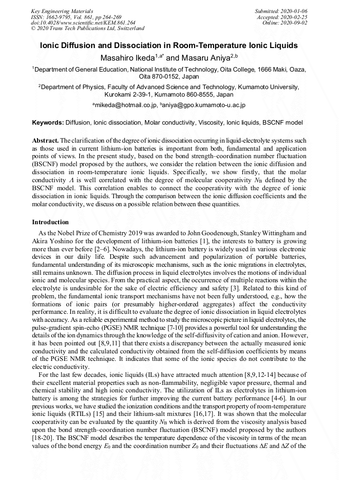 Ionic Diffusion and Dissociation in Room-Temperature Ionic Liquids ...