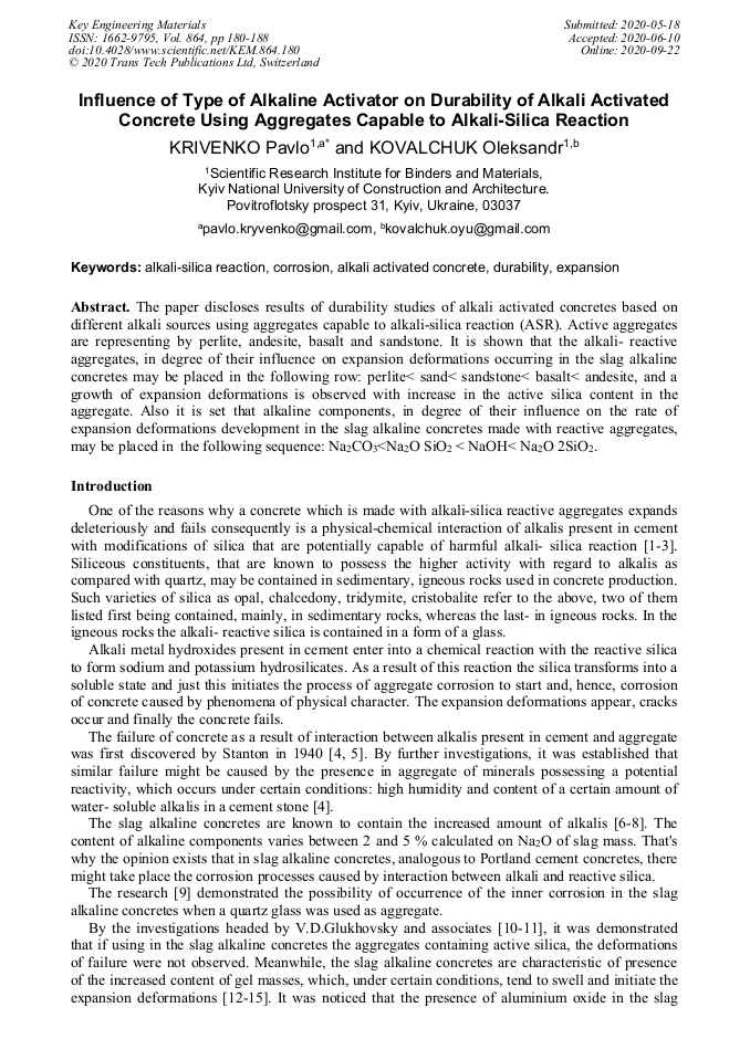 Influence of Type of Alkaline Activator on Durability of Alkali ...