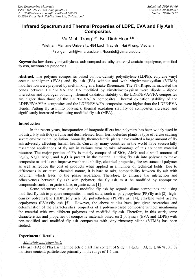 Infrared Spectrum and Thermal Properties of LDPE, EVA and Fly Ash ...