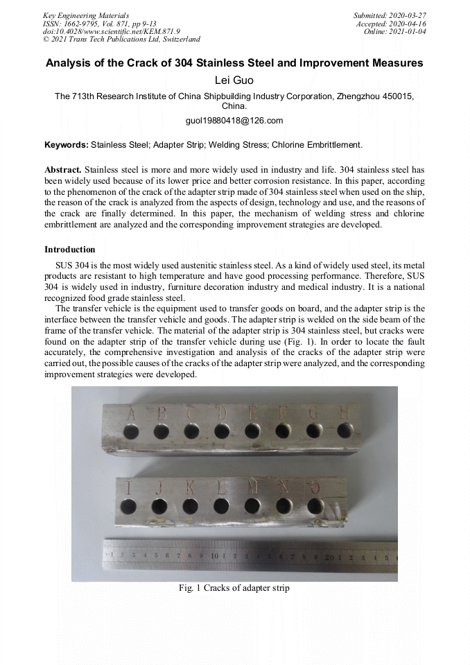 Analysis of the Crack of 304 Stainless Steel and Improvement Measures ...