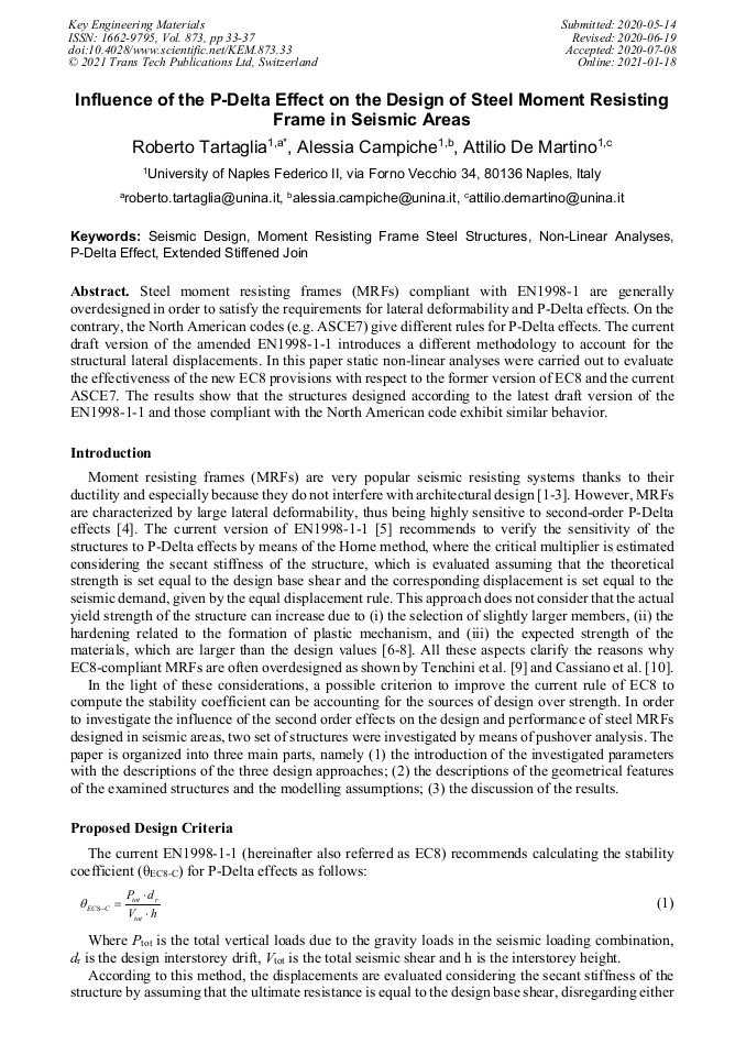 Influence of the P-Delta Effect on the Design of Steel Moment Resisting ...