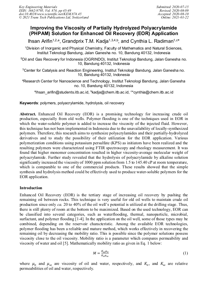 Improving the Viscosity of Partially Hydrolyzed Polyacrylamide (PHPAM ...