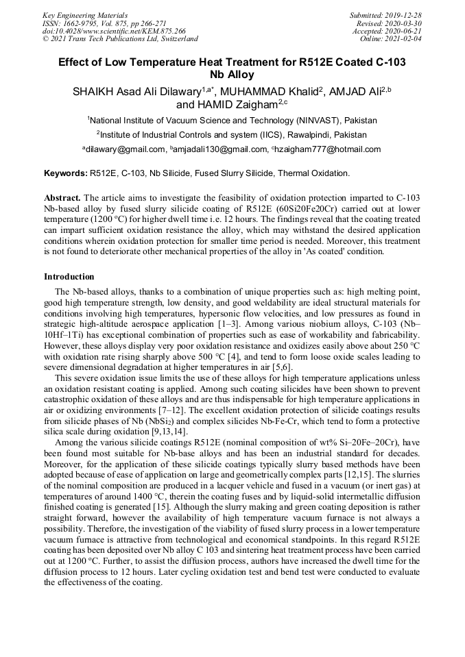 Effect of Low Temperature Heat Treatment for R512E Coated C-103 Nb ...