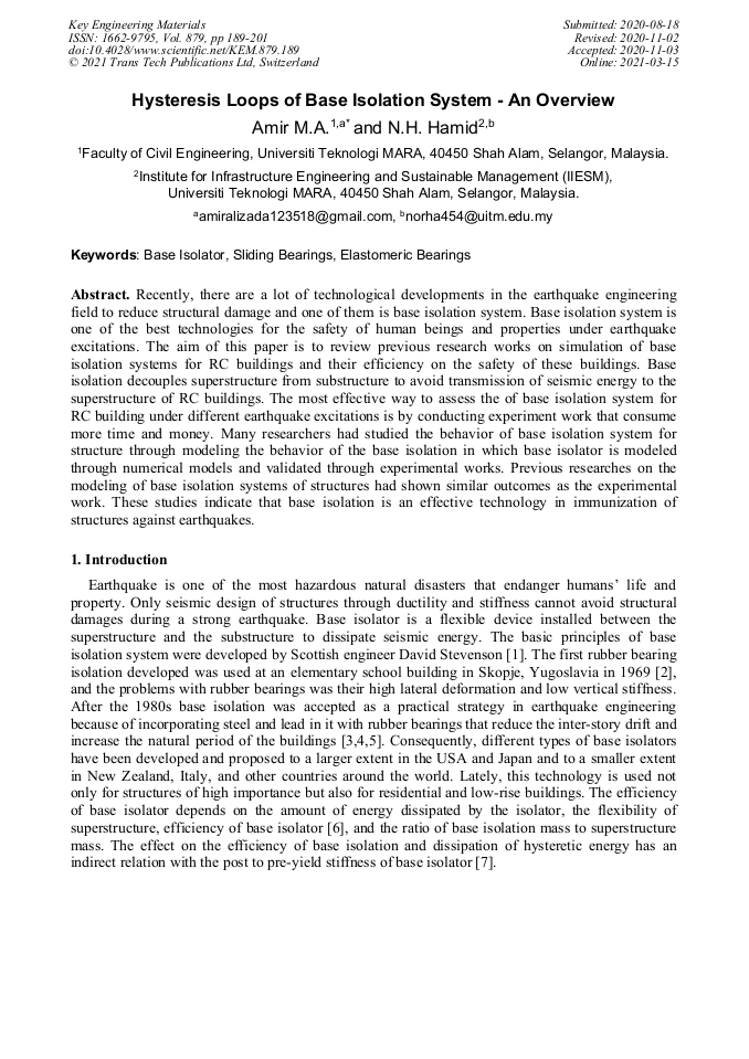 Hysteresis Loops of Base Isolation System - An Overview | Scientific.Net
