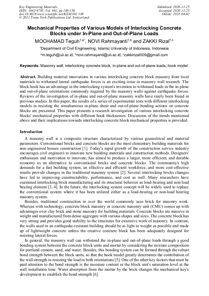 Mechanical Properties of Various Models of Interlocking Concrete Blocks ...
