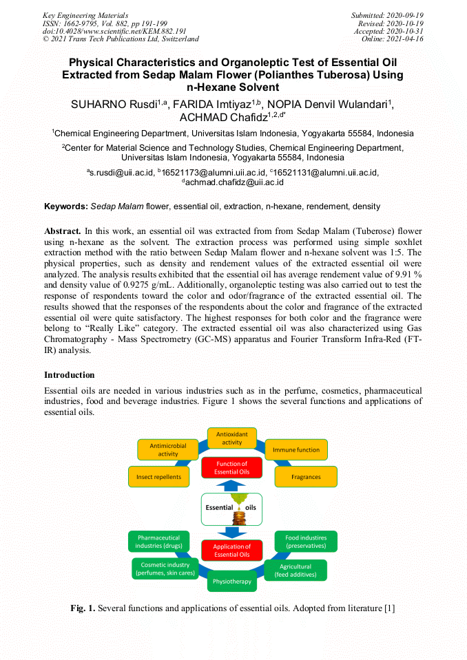 Physical Characteristics and Organoleptic Test of Essential Oil ...