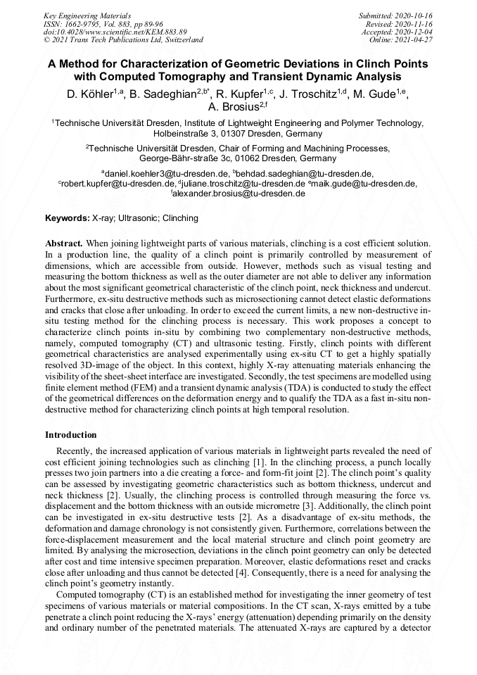 A Method for Characterization of Geometric Deviations in Clinch Points ...
