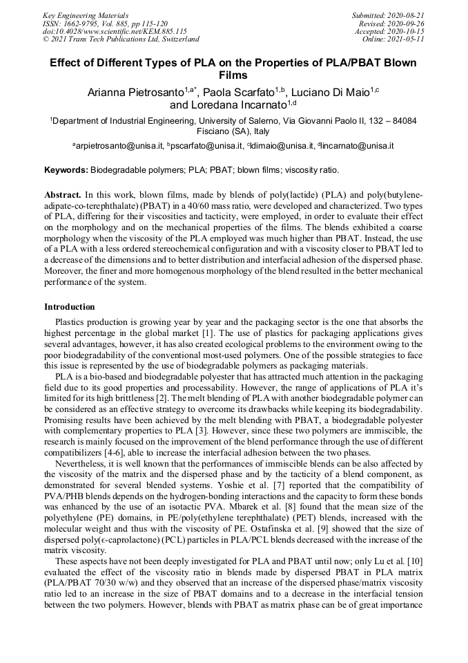 Effect of Different Types of PLA on the Properties of PLA/PBAT Blown ...