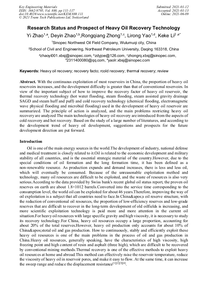 Research Status and Prospect of Heavy Oil Recovery Technology ...