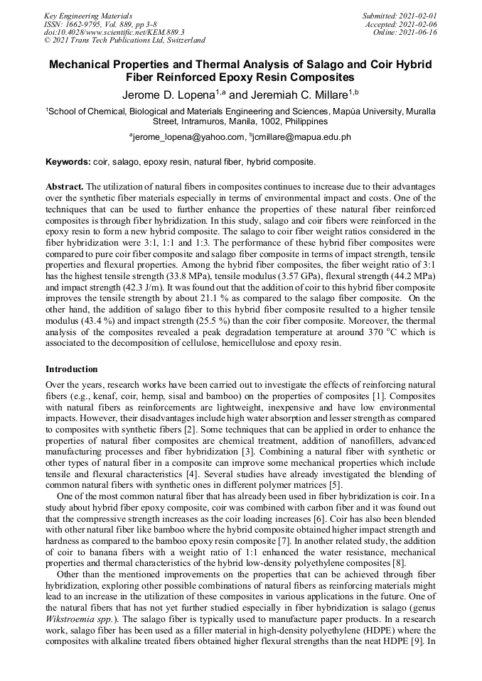 Mechanical Properties and Thermal Analysis of Salago and Coir Hybrid ...