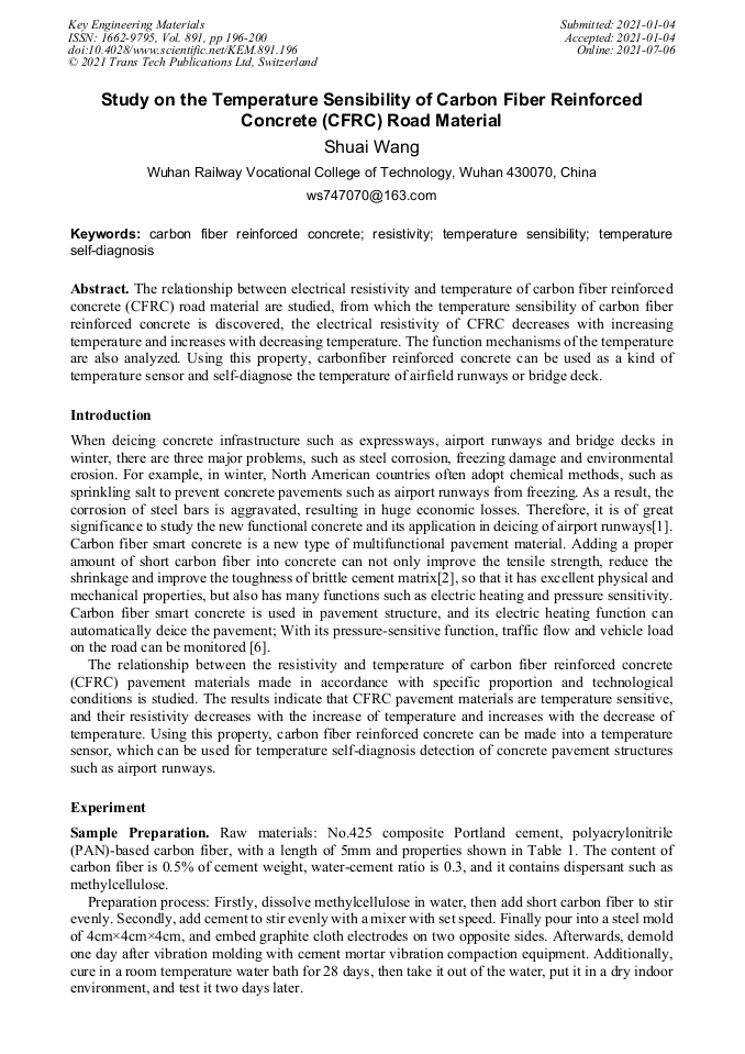 Study on the Temperature Sensibility of Carbon Fiber Reinforced ...