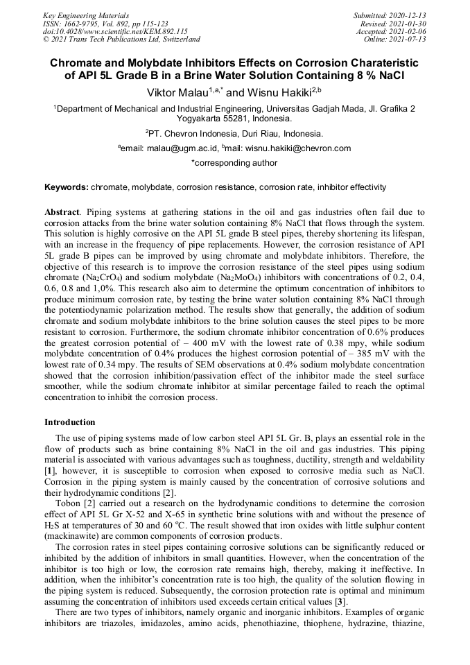 Chromate and Molybdate Inhibitors Effects on Corrosion Charateristic of ...