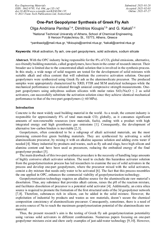 One-Part Geopolymer Synthesis of Greek Fly Ash | Scientific.Net