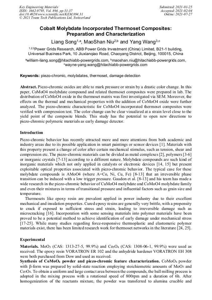 Cobalt Molybdate Incorporated Thermoset Composites: Preparation and ...