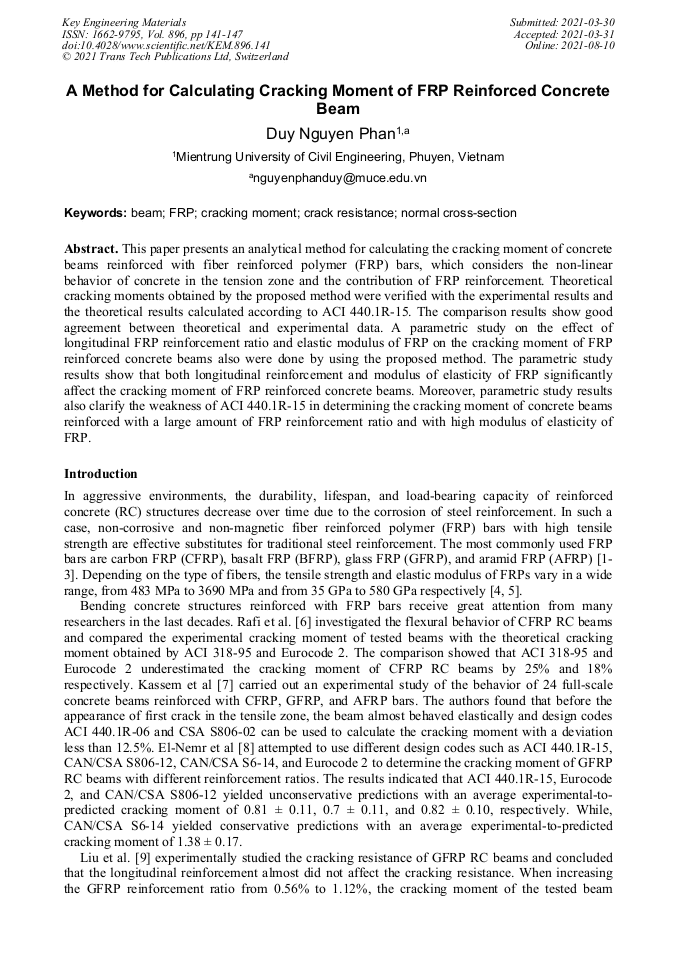 A Method for Calculating Cracking Moment of FRP Reinforced Concrete ...