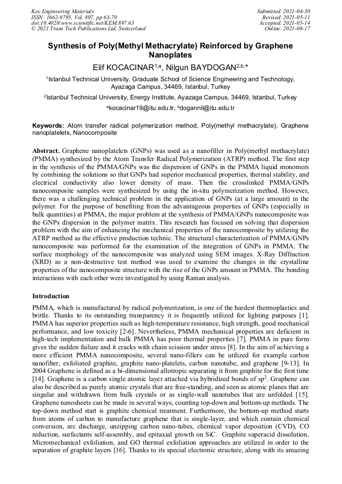 Synthesis of Poly(Methyl Methacrylate) Reinforced by Graphene ...