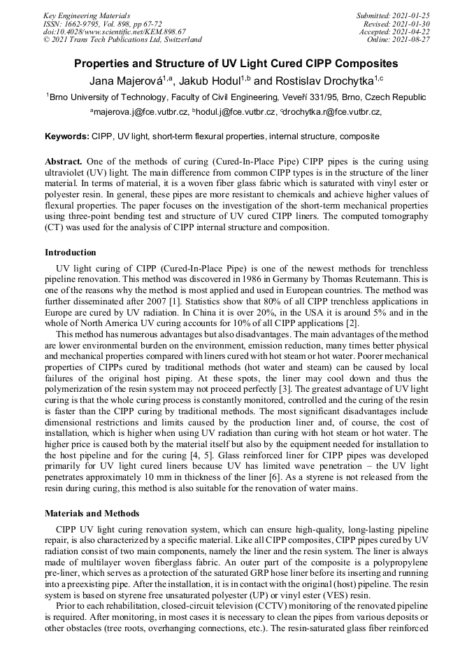 Properties and Structure of UV Light Cured CIPP Composites | Scientific.Net