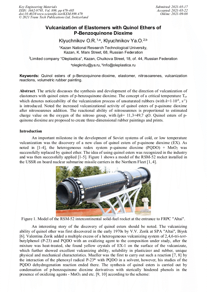 Vulcanization of Elastomers with Quinol Ethers of P-Benzoquinone ...