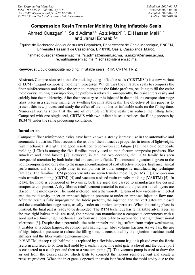 Compression Resin Transfer Molding Using Inflatable Seals | Scientific.Net