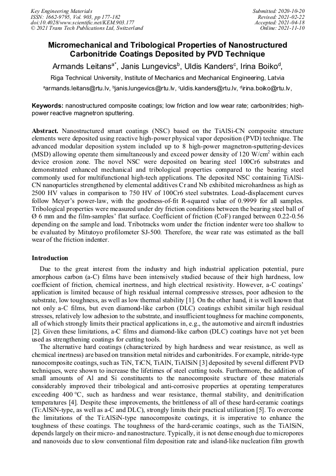 Micromechanical and Tribological Properties of Nanostructured Carbonitride Coatings Deposited by ...