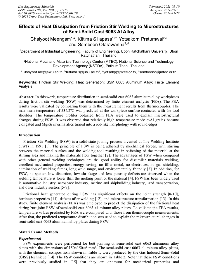 Effects of Heat Dissipation from Friction Stir Welding to ...