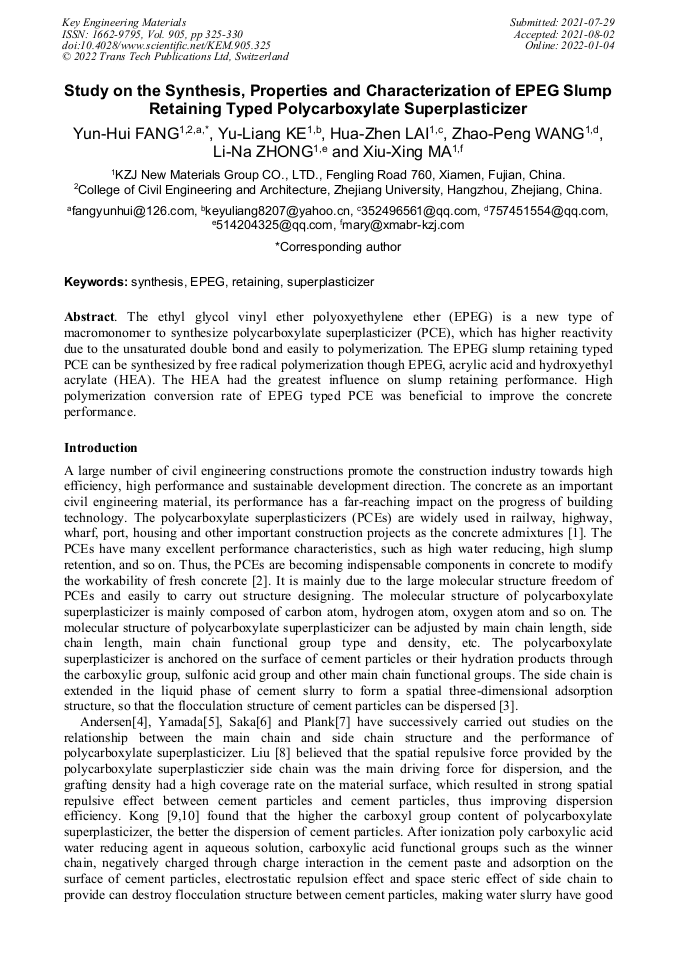 Study on the Synthesis, Properties and Characterization of EPEG Slump ...