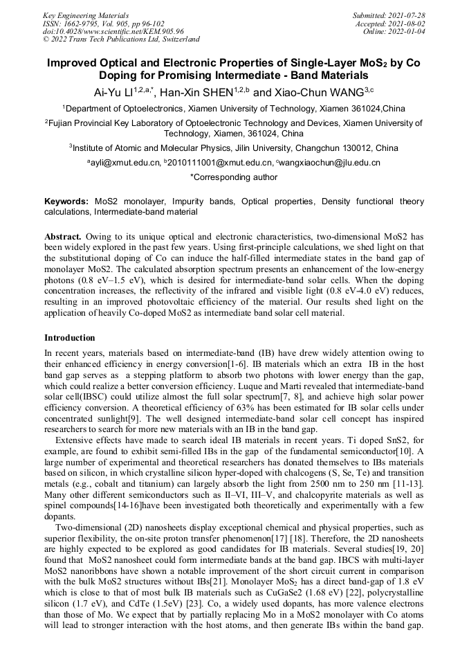 Improved Optical and Electronic Properties of Single-Layer MoS2 by Co ...