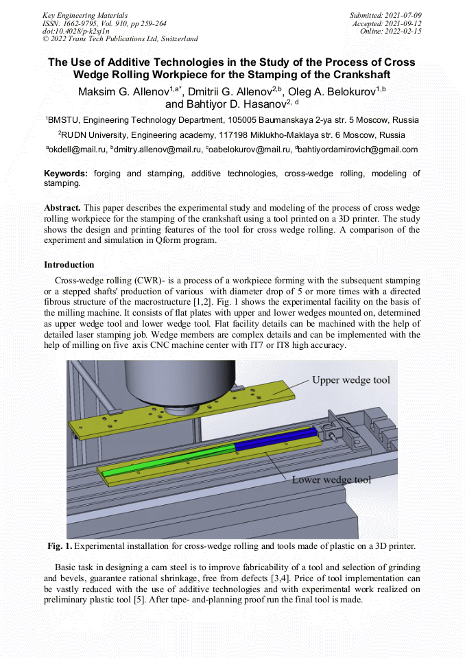 The Use of Additive Technologies in the Study of the Process of Cross ...