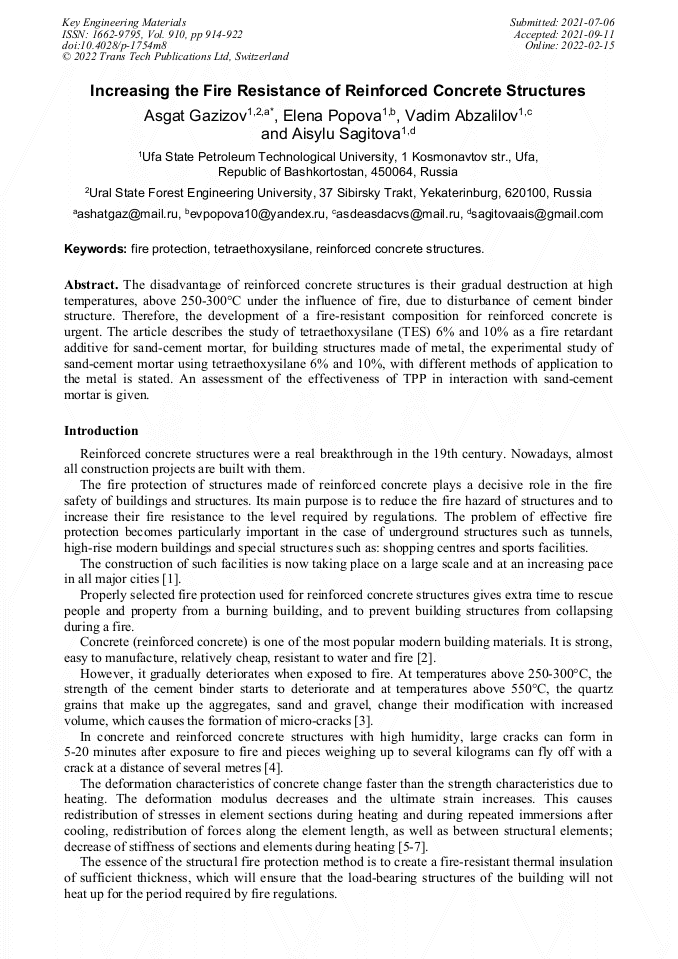 Increasing the Fire Resistance of Reinforced Concrete Structures ...