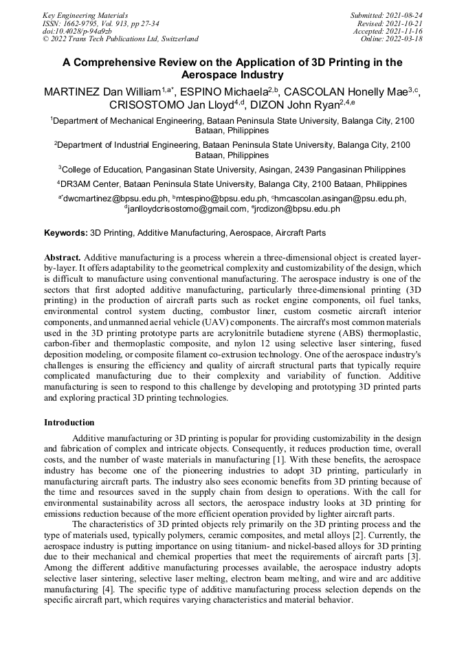 A Comprehensive Review on the Application of 3D Printing in the ...