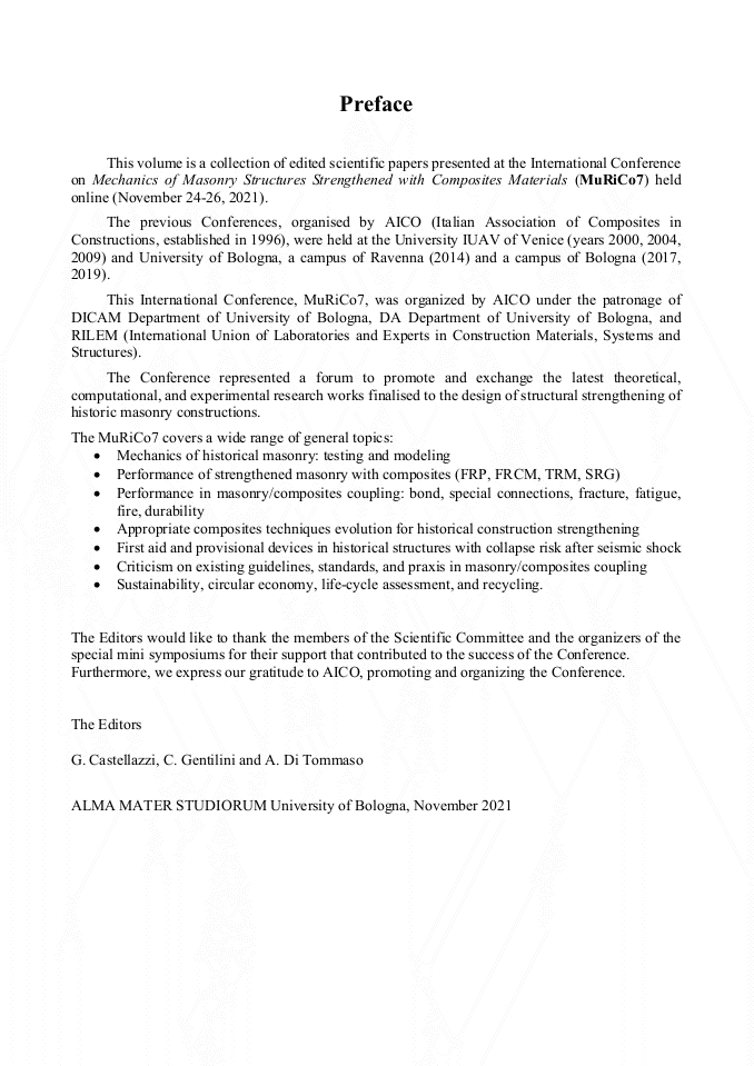 Preface | Mechanics of Masonry Structures Strengthened with Composite ...