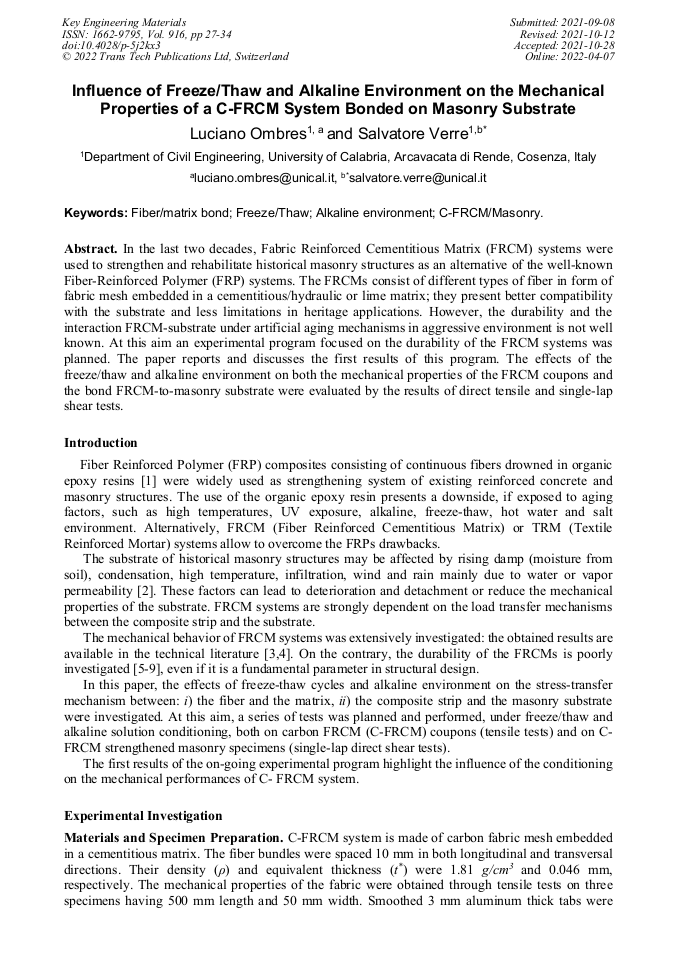 Influence of Freeze/Thaw and Alkaline Environment on the Mechanical ...