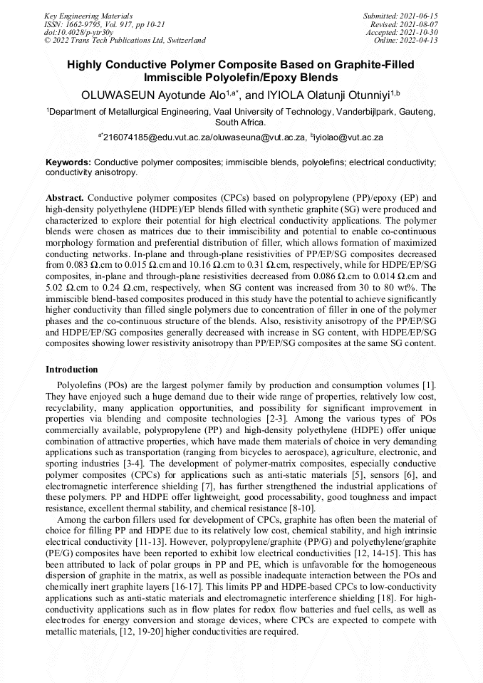 Highly Conductive Polymer Composite Based on Graphite-Filled Immiscible ...