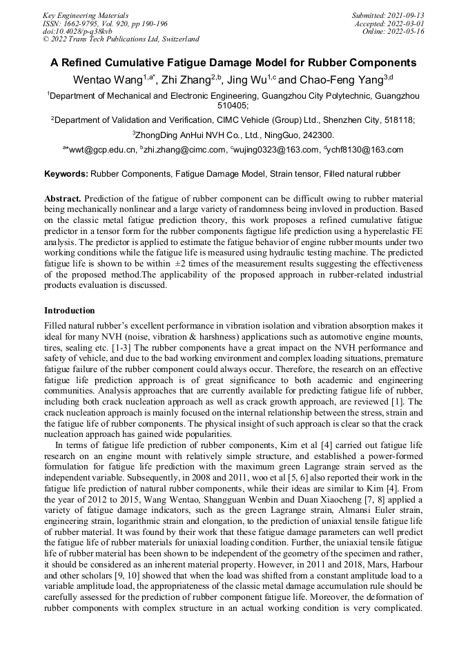 A Refined Cumulative Fatigue Damage Model for Rubber Components ...
