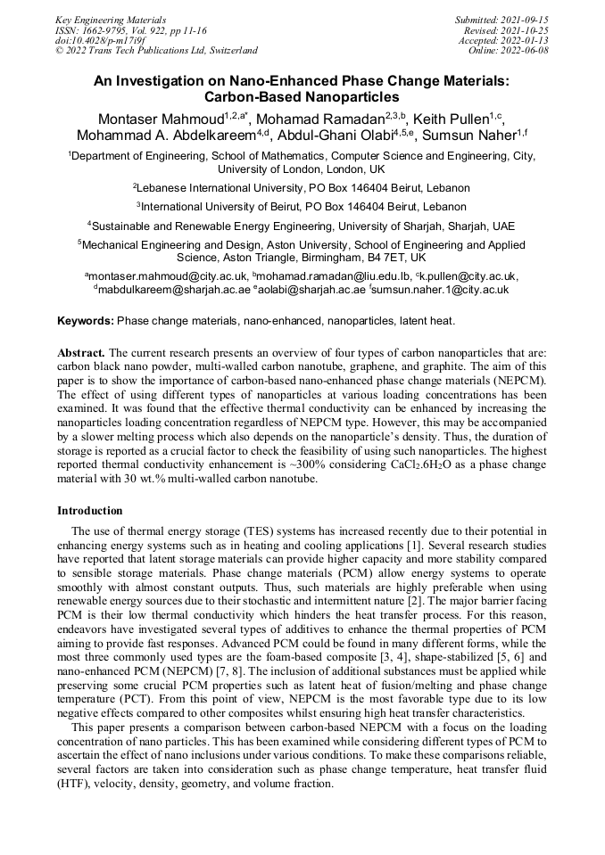 An Investigation on Nano-Enhanced Phase Change Materials: Carbon-Based ...