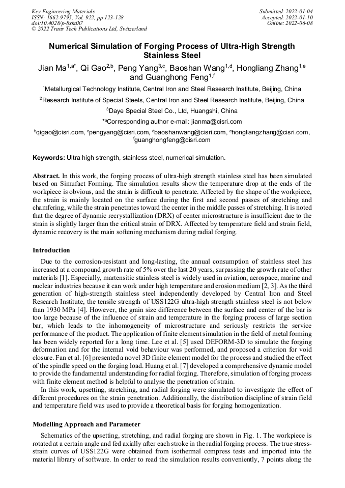 Numerical Simulation of Forging Process of Ultra-High Strength ...