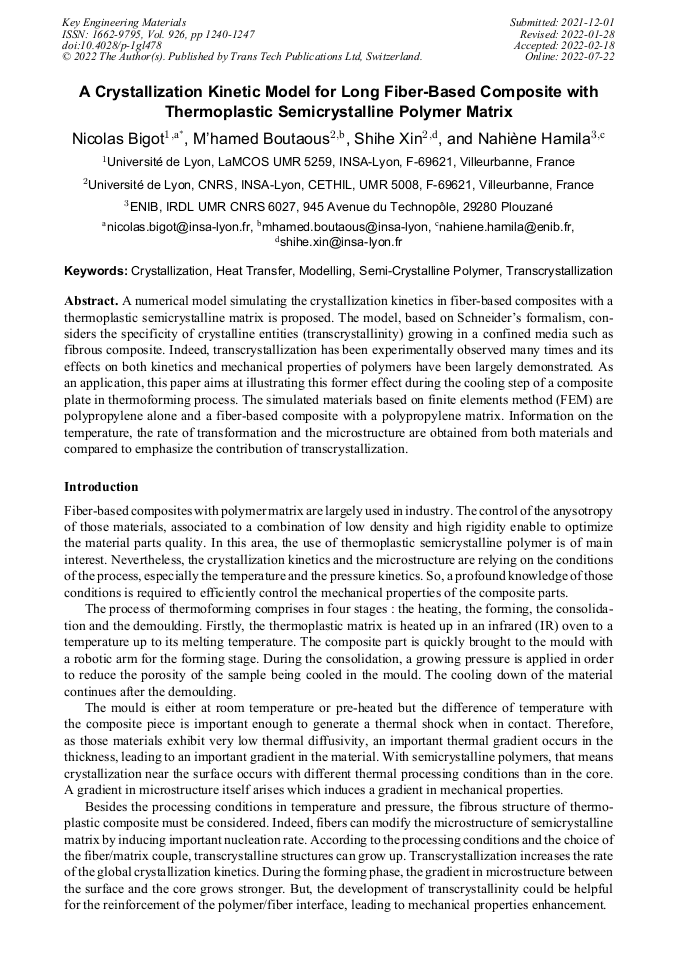 A Crystallization Kinetic Model for Long Fiber-Based Composite with ...