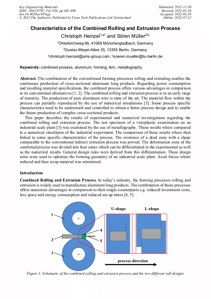 Characteristics of the Combined Rolling and Extrusion Process ...