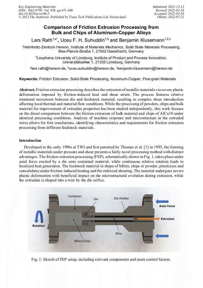 Comparison of Friction Extrusion Processing From Bulk and Chips of ...