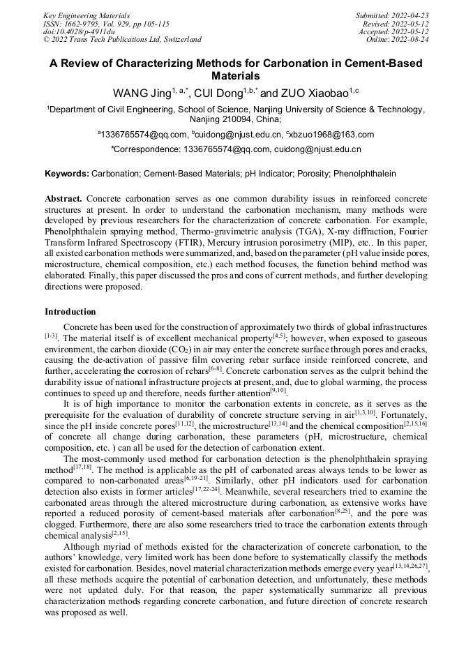 A Review of Characterizing Methods for Carbonation in Cement-Based ...