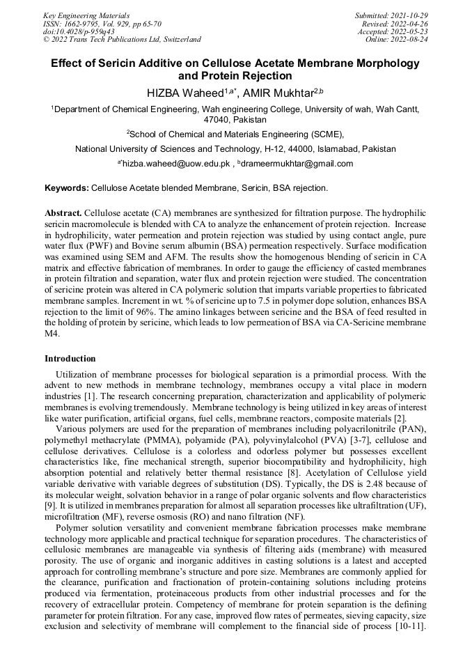 Effect of Sericin Additive on Cellulose Acetate Membrane Morphology and ...