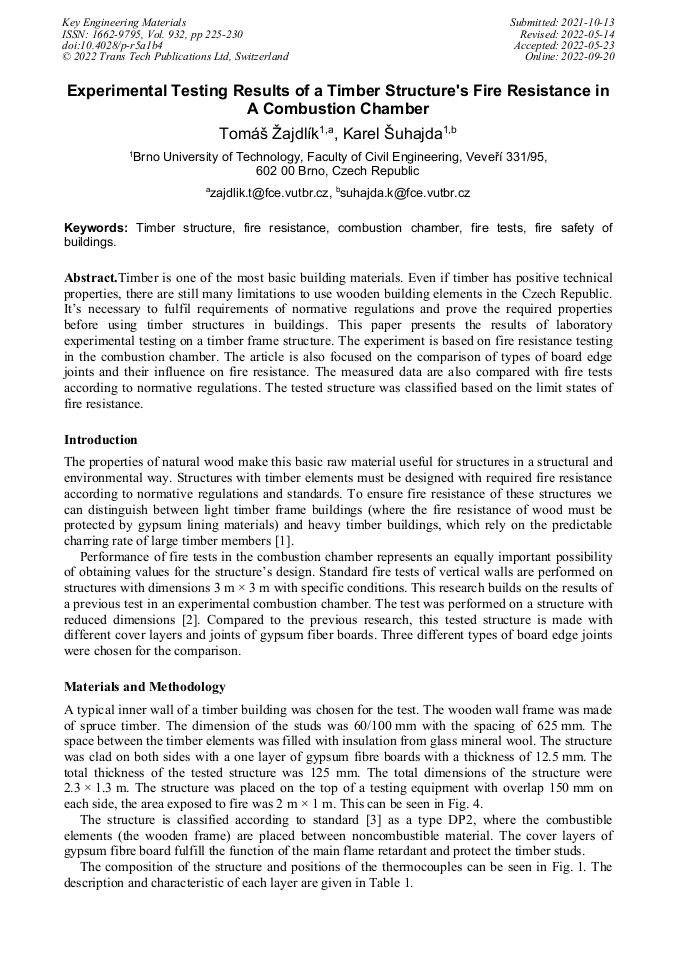 Experimental Testing Results of a Timber Structure's Fire Resistance in ...