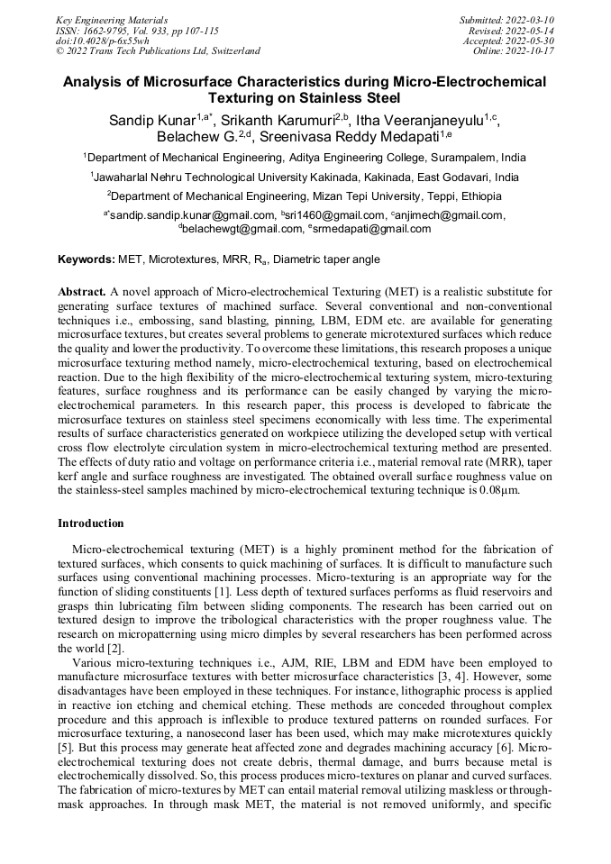 Analysis of Microsurface Characteristics during Micro-Electrochemical ...