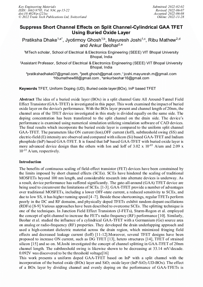 Suppress Short Channel Effects on Split Channel-Cylindrical GAA TFET ...