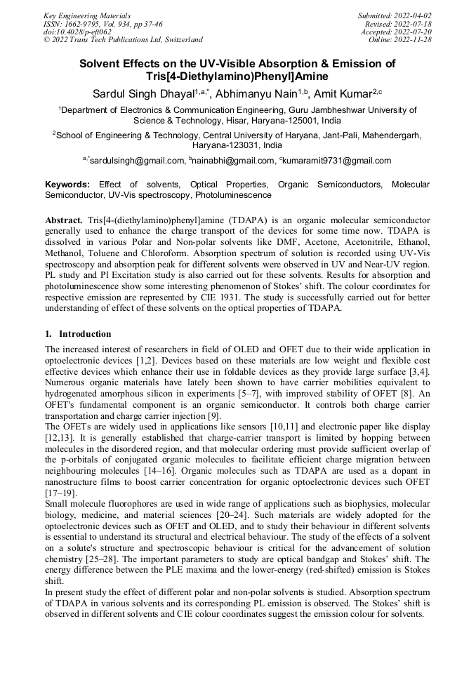 Solvent Effects on the UV-Visible Absorption and Emission of Tris[4 ...