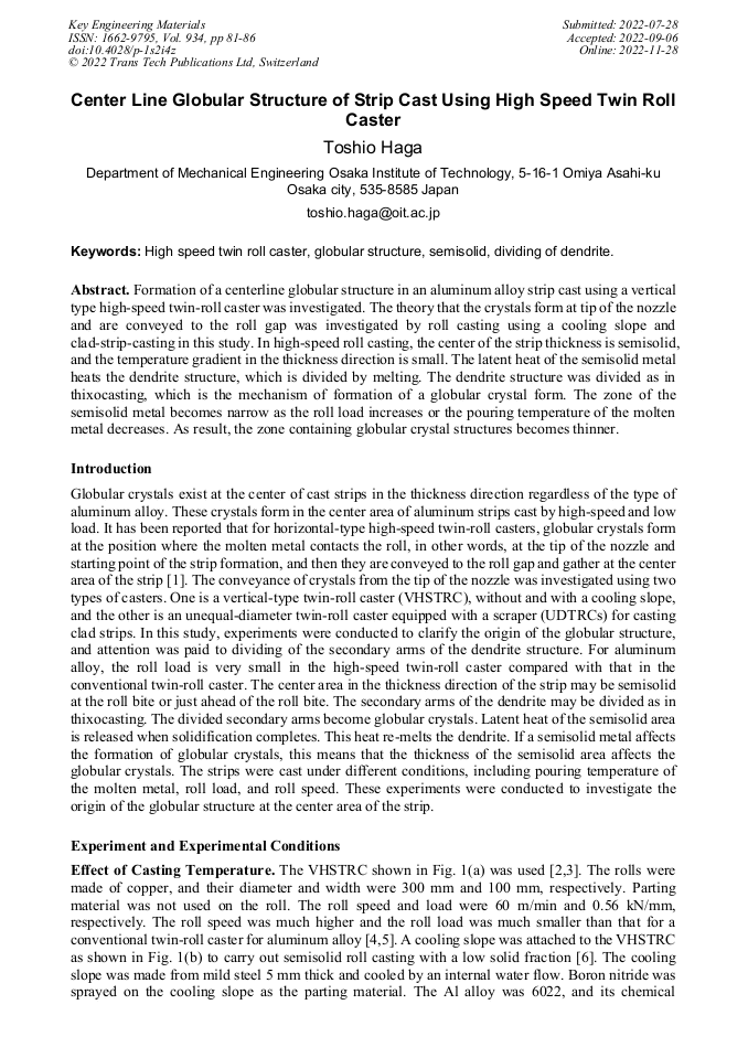Center Line Globular Structure of Strip Cast Using High Speed Twin Roll ...