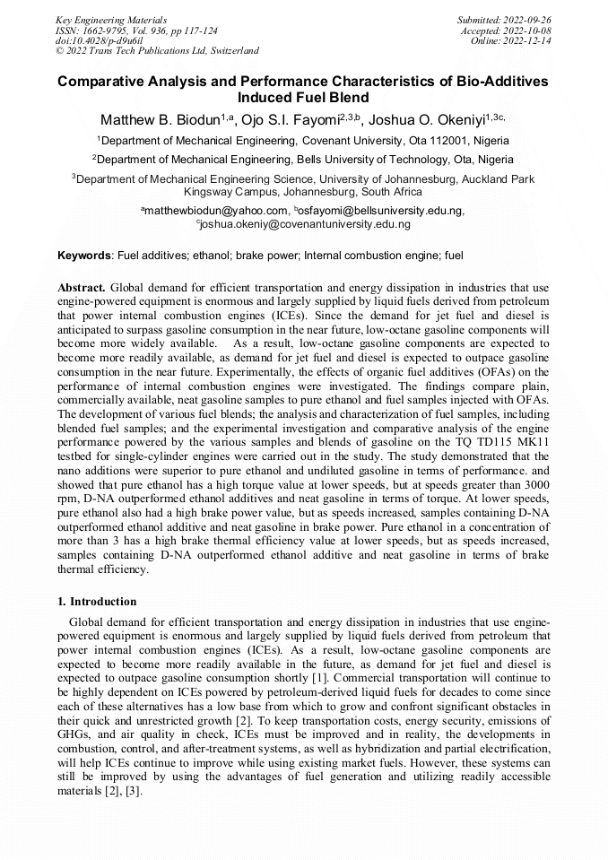 Comparative Analysis and Performance Characteristics of Bio-Additives ...