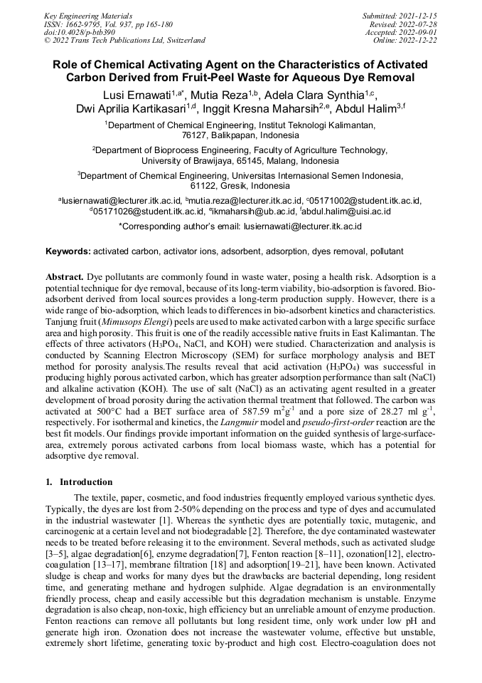 Role of Chemical Activating Agent on the Characteristics of Activated ...