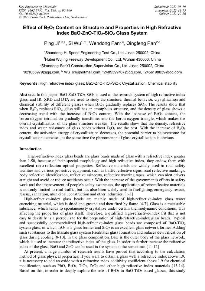 Effect of B2O3 Content on Structure and Properties in High Refractive Index BaO-ZnO-TiO2-SiO2 ...