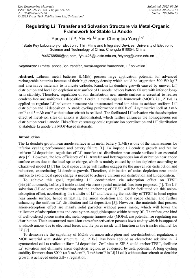 Regulating Li+ Transfer and Solvation Structure via Metal-Organic ...